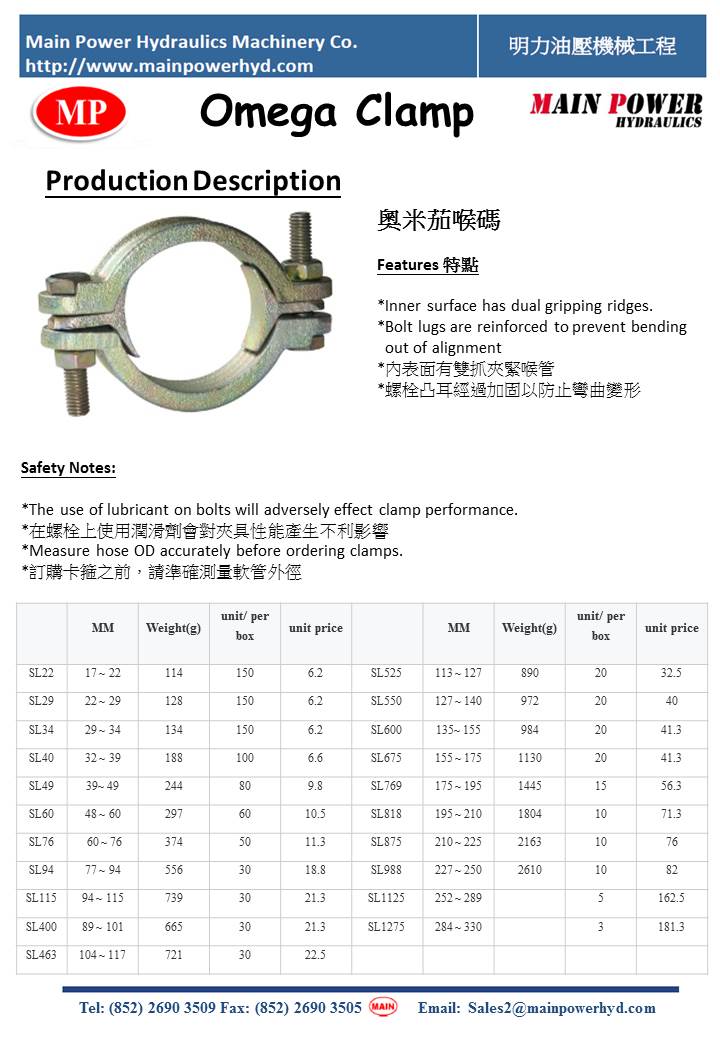 Omega Clamps Double Bolt Hose Clamp 奧米茄喉碼 – Main Power Hydraulics ...