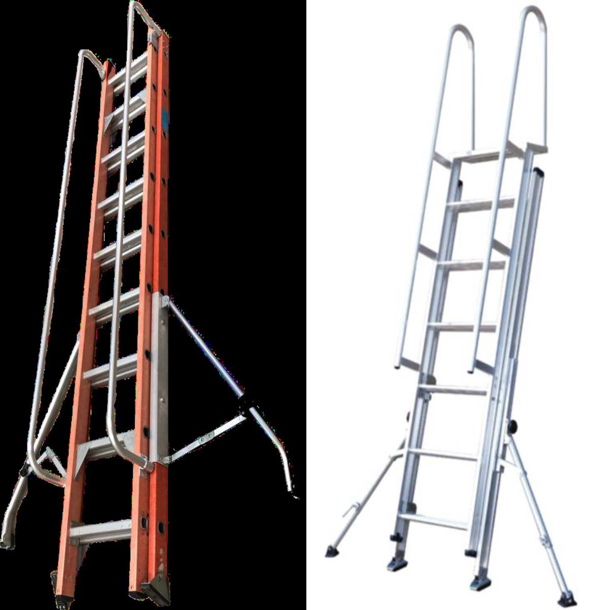 "MP” ALUMINUM/FIBERGLASS EXTENSION LADDER W/ HANDRAIL & OUTRIGGERS ...